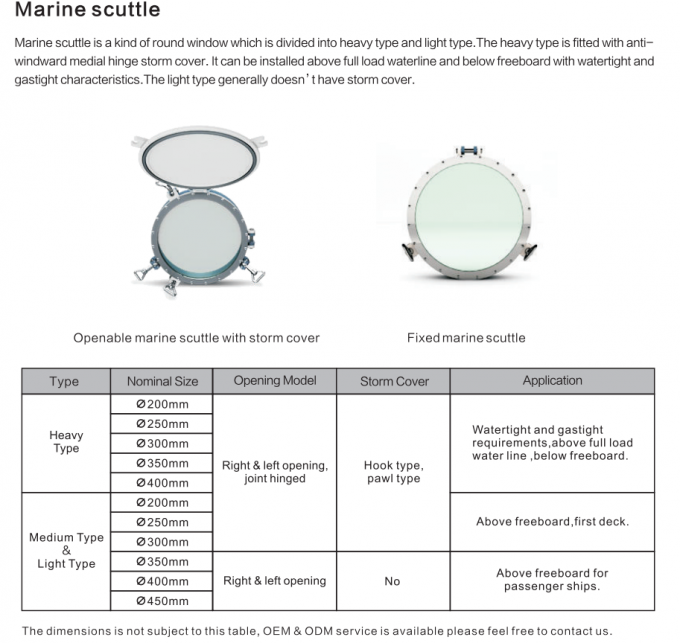 Marine Weathertight Portlight Marine Ship Side Scuttles With Storm Cover